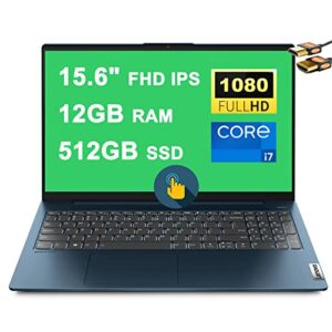 lenovo ideapad 5 business 15 laptop 15.6″ fhd ips touchscreen 11th gen intel 4-core i7-1165g7 12gb ram 512gb ssd fingerprint backlit keyboard usb-c dolby win10 blue + hdmi cable