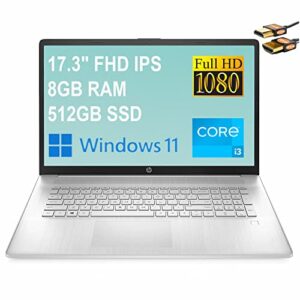 hp 17 flagship business laptop 17.3″ fhd ips anti-glare display 11th gen intel quad-core i3-1125g4 (beats i5-8250u) 8gb ram 512gb ssd intel uhd graphics usb-c webcam win11 silver + hdmi cable