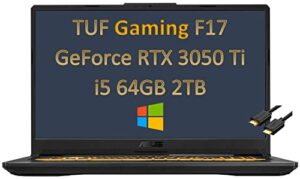 asus tuf gaming f17 17.3″ fhd 144hz (64gb ram, 2tb pcie ssd, intel 6-core i5-11260h (beat i7-10750h), rtx 3050 ti), (1920×1080) ips laptop, rgb backlit, type-c, wi-fi 6, ist hdmi, windows 10