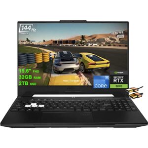 asus tuf dash f15 gaming laptop 15.6″ fhd 144hz (adaptive-sync) 12th gen intel 10-core i7-12650h (beats i9-11950h) 32gb ram 2tb ssd geforce rtx 3070 8gb backlit thunderbolt black win11 + hdmi cable