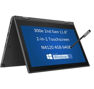 lenovo 300e 11.6″ 2-in-1 touchscreen winbook (4-core intel n4120, 4gb ram, 64gb storage, webcam) ruggedized, water resistant, education laptop, ist computers stylus pen, windows 10/11 professional