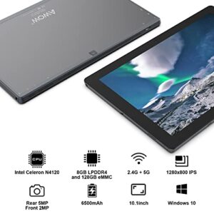 AWOW Windows 10 Tablet 10.1inch with Keyboard, Detachable 2 in 1 Laptop Touch Screen, Intel Celeron N4120, 8GB RAM 128GB ROM, 2.4G+5G WiFi, Bluetooth, HDMI, Dual Camera