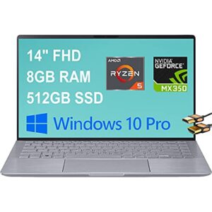 asus zenbook 14 business laptop computer 14″ fhd display amd hexa-core ryzen 5 4500u (beats i7-10510u) 8gb ram 512gb ssd geforce mx350 2gb backlit keyboard usb-c alexa win10pro light gray + hdmi cable