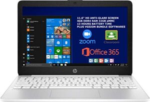 2022 hp stream 11.6 inch laptop computer intel celeron n4020 upto 2.8 ghz, 4gb ram, 32gb emmc storage, windows 10 home, 13hr battery life, office 365 1year, (diamond white) plus vgsion bundle software