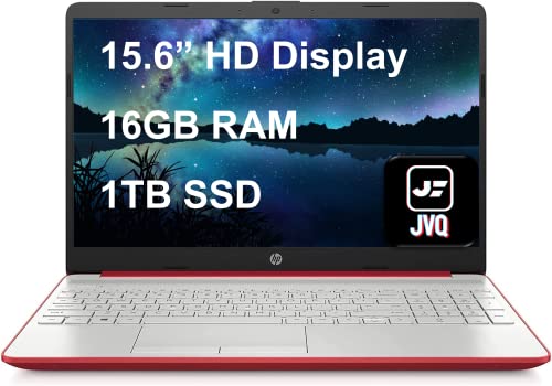 HP Laptop, 15.6" HD Display, Intel Pentium Silver N5030 4 Cores Processor, 16GB DDR4 RAM, 1TB SSD, SD Card Reader, 1-Year Office365 Subscription, HDMI, Wi-Fi, RJ-45, USB-C, Windows OS, Red, JVQ MP