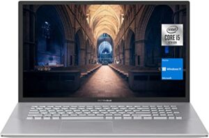 asus vivobook laptop, 17.3″ hd+ (1600×900) display, intel core i5-1035g1 processor, 20gb ram, 1tb pcie ssd, webcam, hdmi, sd card reader, wi-fi, windows 11 home, silver