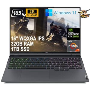 lenovo legion 5 pro gaming laptop 16″ wqxga 2k ips 165hz 500nits amd octa-core ryzen 7-5800h (beats i9-10885h) 32gb ram 1tb ssd geforce rtx 3070 8gb rgb backlit usb-c nahimic win11 + hdmi cable