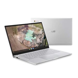 asus chromebook c425 clamshell laptop, 14″ fhd 4-way nanoedge, intel core m3-8100y processor, 4gb ram, 128gb emmc storage, backlit kb, silver, chrome os, c425ta-as348f