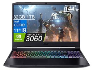 acer nitro 5 (15.6″ fhd 144hz, intel i9-11900h, 32gb ram, 1tb pcle ssd, geforce rtx 3060 6gb), rgb backlit gaming laptop, webcam, killer wi-fi 6, windows 11 home (renewed)