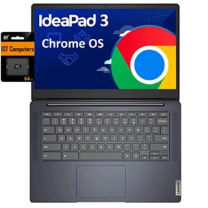 lenovo chromebook 3 14″ hd (8-core mediatek mt8183, 4gb ram, 128gb storage (64gb emmc+64gb sd card)) home & education laptop, anti-glare, webcam, long-battery life, type-c, ist card, chrome os