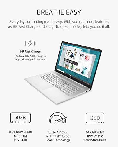 HP 17 Laptop PC, 11th Gen Intel Core i5-1135G7, 8 GB RAM, 512 GB SSD Storage, 17.3-inch Full HD IPS Display, Windows 10 Home, Anti-Glare Screen, Long Battery Life, Web-cam & Mics (17-cn0020nr, 2021)