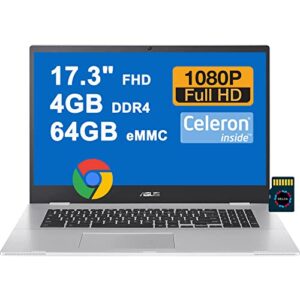 asus chromebook cx1 17 business laptop | 17.3″ fhd anti-glare display | intel celeron n4500 processor | 4gb ddr4 64gb emmc storage | intel uhd graphic | chromeos + 32gb microsd card