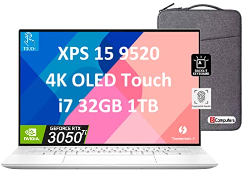 Dell XPS 15 9520 15.6" 4K (3456 x 2160) OLED Touchscreen (Intel 14-Core i7-12700H, 32GB DDR5 RAM, 1TB PCIe SSD, RTX 3050 Ti) Business Laptop, Backlit, Fingerprint, Thunderbolt 4, IST Bag, Win 11 Home