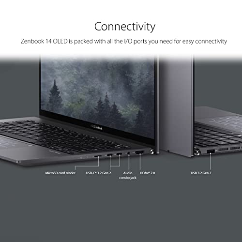 ASUS ZenBook Laptop 14” 2.8K OLED Display, AMD Ryzen 7 5825U CPU, Radeon Graphics, 8GB RAM, 512GB PCIe SSD, Windows 11 Home, Jade Black, UM3402YA-DS71