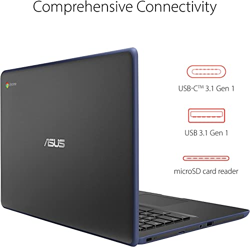 ASUS Newest 14" Rugged & Spill Resistant Chromebook, Education Edition, Military STD 810G, Intel N3350, 4GB RAM, 160G Space(32G eMMC+128G Card), WiFi, Bluetooth, Webcam, DarkBlue, Chrome OS, JVQ MP