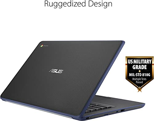 ASUS Newest 14" Rugged & Spill Resistant Chromebook, Education Edition, Military STD 810G, Intel N3350, 4GB RAM, 160G Space(32G eMMC+128G Card), WiFi, Bluetooth, Webcam, DarkBlue, Chrome OS, JVQ MP