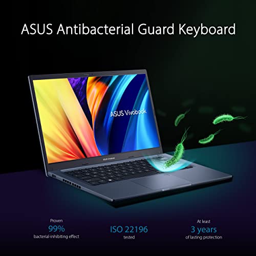 ASUS VivoBook 14 Slim Laptop, 14" FHD Display, Intel Core i3-1215U CPU, Intel UHD Graphics, 4GB DDR4 RAM, 128GB SSD, Fingerprint Sensor, Windows 11 Home, Quiet Blue, F1402ZA-AB31