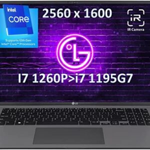 LG Lightweight Gram 16” (2560 x 1600) Laptop, Intel 12th Gen Core i7 1260P(12 cores) Evo™ Platform, Windows 11 Home, Black W/HDMI Cable (16GB RAM | 1 TB PCle SDD)