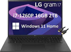 lg gram 17 17z90q ultra-lightweight 17″ qhd+ ips (intel 12th gen i7-1260p, 16gb ram, 2tb ssd, military grade) business laptop, 17.5hr battery, backlit, 2 x thunderbolt 4, webcam, win 11 home (renewed)