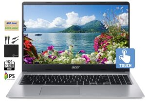 2021 flagship acer chromebook 15.6″ fhd 1080p ips touchscreen light computer laptop, intel celeron n4020, 4gb ram, 64gb emmc,hd webcam,wifi, 12+ hours battery,chrome os,w/marxsol cables