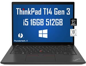 lenovo thinkpad t14 gen 3 14″ wuxga fhd+ (intel 12th gen 10-core i5-1235u, 16gb ram, 512gb ssd) business laptop, backlit, fingerprint, 2 x thunderbolt 4, webcam, 3-yr warranty, win 10 / win 11 pro