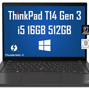 Lenovo ThinkPad T14 Gen 3 14" WUXGA FHD+ (Intel 12th Gen 10-Core i5-1235U, 16GB RAM, 512GB SSD) Business Laptop, Backlit, Fingerprint, 2 x Thunderbolt 4, Webcam, 3-yr Warranty, Win 10 / Win 11 Pro