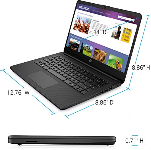 HP Stream 14inch HD Display, Intel Celeron Dual-Core Processor, 8GB DDR4 Memory, 128GB Storage (64GB eMMC+64GB Card),WiFi,Webcam,Bluetooth,Windows 11 S, Jet Black (Renewed)