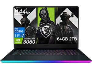 msi ge76 raider 17.3″ 144hz (64gb ram, 2tb pcie ssd, intel 8-core i7-11800h (beat ryzen 7 5800h), rtx 3060 6gb) fhd thin bezel gaming laptop, thunderbolt 4, webcam, rgb backlit, windows 11 home