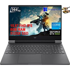 hp victus 15 gaming laptop 15.6″ fhd ips 144hz display 12th gen intel octa-core i5-12450h (beats i7-11370h) 8gb ram 512gb ssd geforce gtx 1650 4gb backlit kb b&o audio usb-c win11 + hdmi cable