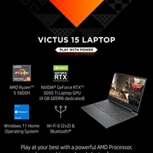 HP Victus 15 Gaming Laptop, NVIDIA GeForce RTX 3050 Ti, AMD Ryzen 5 5600H, 8 GB RAM, 512 GB SSD, Full HD IPS Display, Windows 11 Home, Backlit Keyboard, Enhanced Thermals (15-fb0020nr, 2022)