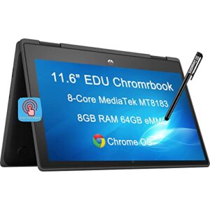 hp chromebook x360 11 g3 11.6″ hd 2-in-1 touchscreen (8-core mediatek mt8183, 8gb ram, 64gb emmc, stylus, webcam, wi-fi, ips) flip convertible home & education laptop, ist pen, chrome os