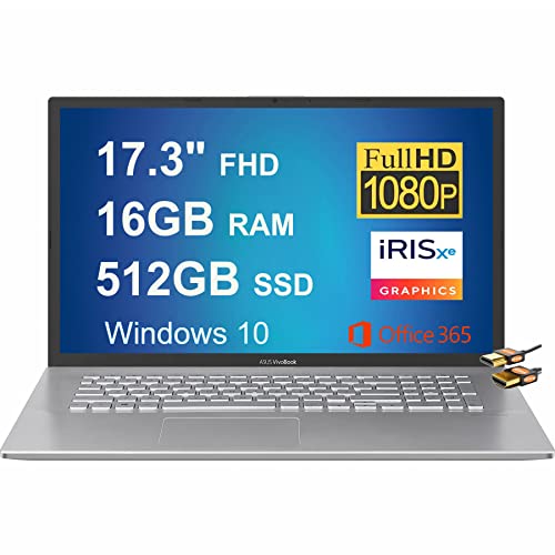 (Renewed) Asus VivoBook 17 Business Laptop 17.3" FHD Anti-glare Display 11th Generation Intel Quad-Core i5-1135G7 (Beats i7-1065G7) 16GB RAM 512GB SSD Backlit USB-C Office365 Win10 Silver + HDMI Cable