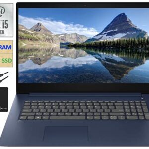 2021 Newest Lenovo IdeaPad 3 17.3" HD+ Screen Laptop Computer, Quad-Core Intel i5-1035G1 Up to 3.6GHz (Beats i7-8565U), 12GB DDR4 RAM, 256GB PCIe, Webcam, WiFi 5, 802.11AC, Windows 10 +Marxsol-Cables