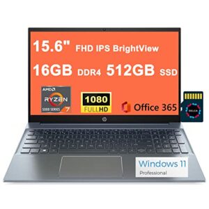 hp pavilion 15 business laptop i 15.6″ diagonal full hd ips brightview i amd 8-core ryzen 7 5700u i 16gb ddr4 512gb ssd i amd radeon graphic i usb-c hdmi office365 win11pro blue + 32gb microsd card