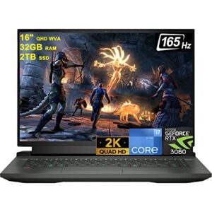 dell g16 7000 7620 16 gaming laptop 16″ qhd wva 165hz 12th generation intel 14-core i7-12700h (beats i9-11950h) 32gb ram 2tb ssd geforce rtx 3060 6gb graphic rgb backlit thunderbolt hdmi win11 black