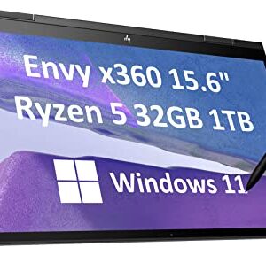 HP Envy X360 15 2-in-1 Touchscreen (Ryzen 5 5625U, 32GB RAM, 1TB SSD, Active Stylus, Laptop Bag) AMD 6-Core(Beat i7-1165G7) 15.6" FHD Convertible Laptop, Backlit, Pen, Alexa, Windows 11 Home - 2022