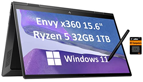 HP Envy X360 15 2-in-1 Touchscreen (Ryzen 5 5625U, 32GB RAM, 1TB SSD, Active Stylus, Laptop Bag) AMD 6-Core(Beat i7-1165G7) 15.6" FHD Convertible Laptop, Backlit, Pen, Alexa, Windows 11 Home - 2022