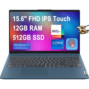 lenovo ideapad 5 15 business laptop 15.6″ fhd ips touchscreen 11th gen intel quad-core i7-1165g7 12gb ram 512gb ssd iris xe graphics backlit fingerprint usb-c dolby audio win11 pro blue + hdmi cable