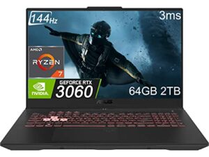 asus tuf gaming a17 17.3″ fhd 144hz gaming laptop (64gb ddr5 ram, 2tb pcie ssd, amd 8-core ryzen 7 6800h, geforce rtx 3060 6gb 140w) rgb backlit keyboard, type-c, wifi 6, ray tracing, win 11 home