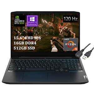 lenovo premium ideapad gaming 3 15 laptop 15.6″ fhd ips 120hz amd 6-core ryzen 5 4600h (> i7-8750h) 16gb ddr4 512gb ssd geforce gtx 1650 4gb backlit kb hdmi usb-c dolby win10 pro black + usb extension