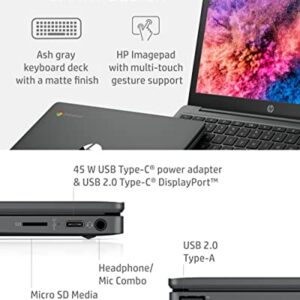 HP Chromebook 11 Laptop, MediaTek MT8183, 4 GB RAM, 64 GB eMMC, 11.6" HD Touchscreen, Chrome OS, Long Battery Life, USB-C Port, Custom-Tuned Speakers, Lightweight (11a-na0100nr, 2022, Ash Gray)