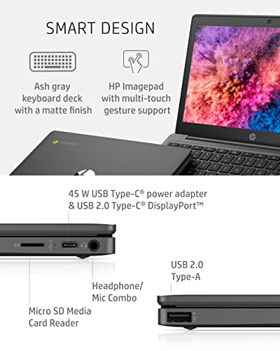 HP Chromebook 11 Laptop, MediaTek MT8183, 4 GB RAM, 64 GB eMMC, 11.6" HD Touchscreen, Chrome OS, Long Battery Life, USB-C Port, Custom-Tuned Speakers, Lightweight (11a-na0100nr, 2022, Ash Gray)