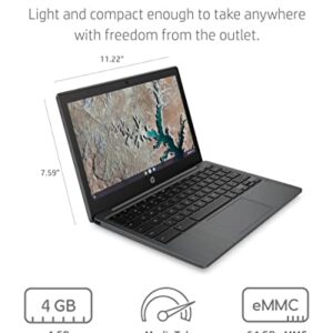 HP Chromebook 11 Laptop, MediaTek MT8183, 4 GB RAM, 64 GB eMMC, 11.6" HD Touchscreen, Chrome OS, Long Battery Life, USB-C Port, Custom-Tuned Speakers, Lightweight (11a-na0100nr, 2022, Ash Gray)