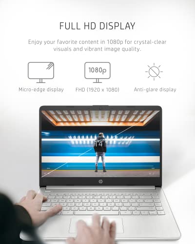 HP 14 Laptop, AMD Ryzen 5 5500U, 8 GB RAM, 256 GB SSD Storage, 14-inch Full HD Display, Windows 11 Home, Thin & Portable, Micro-Edge & Anti-Glare Screen, Long Battery Life (14-fq1025nr) (Renewed)