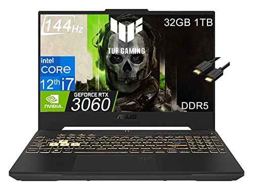 ASUS TUF Gaming F15 15.6" FHD 144Hz ( Intel 12th Gen i7-12700H, 32GB DDR5 RAM, 1TB PCIe SSD, GeForce RTX 3060 6GB) Gaming Laptop, RGB Backlit, Wi-Fi 6, Type-C, MUX Switch, IST HDMI, Win 11 Home