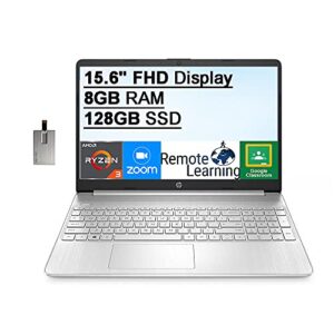 2021 hp 15.6inch fhd display laptop puter, amd ryzen 3-3250u processor, 8gb ddr4 ram, 128gb ssd, radeon graphics, hd webcam, hdmi, win 10s, silver, 32gb snowbell usb card natural silver ram | ssd