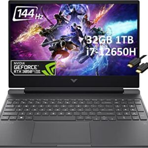 HP Victus 15t 15.6'' FHD 144Hz Gaming Laptop (Intel 12th Gen i7-12650H, 32GB RAM, 1TB PCIe SSD, Geforce RTX 3050 Ti 4GB) 10-Core, Backlit, Webcam, HDMI Cable, Windows 11 Home - 2022, Mica Silver