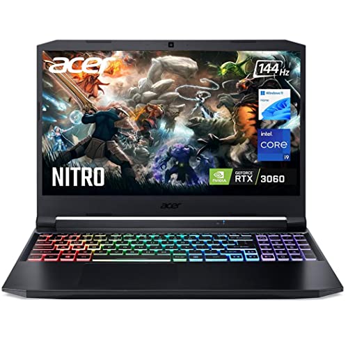 Acer Nitro 5 i9 Gaming Laptop, 15.6'' FHD 144Hz IPS Display, 11th Gen Intel Core i9-11900H, GeForce RTX 3060, 16GB RAM, 512GB PCIe SSD, VR Ready, USB-C, HDMI, RJ45, WiFi 6, RGB, Win 11, Black (AN515)