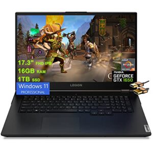 lenovo legion 5 17 gaming laptop 17.3″ fhd ips display amd hexa-core ryzen 5 5600h (beats i5-10400h) 16gb ram 1tb ssd geforce gtx 1650 4gb graphic backlit usb-c nahimic win11pro black + hdmi cable