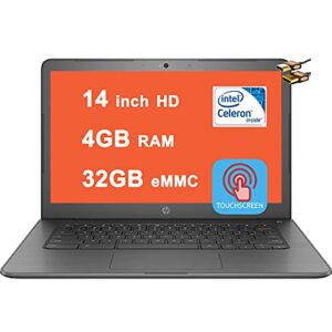 2020 New HP 14" HD Touch-Screen Chromebook Laptop Computer, Intel Celeron N3350 up to 2.4GHz, 4GB Memory, 32GB eMMC Flash Memory, 802.11ac, Bluetooth, USB-C 3.1, No Optical Drive, Chrome OS (Black)